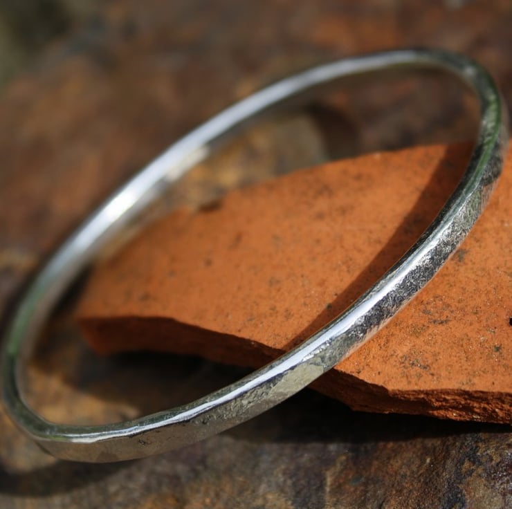 Silver oval bangle heavy forged - Folksy