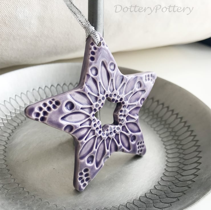 Ceramic star decoration Purple - Folksy
