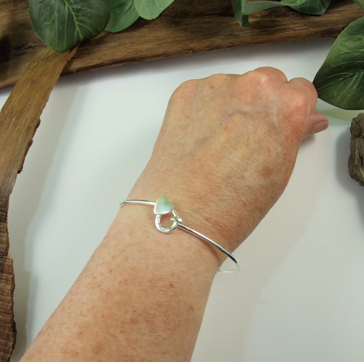 Sterling Silver Tension Bangle with Heart - Sma... - Folksy