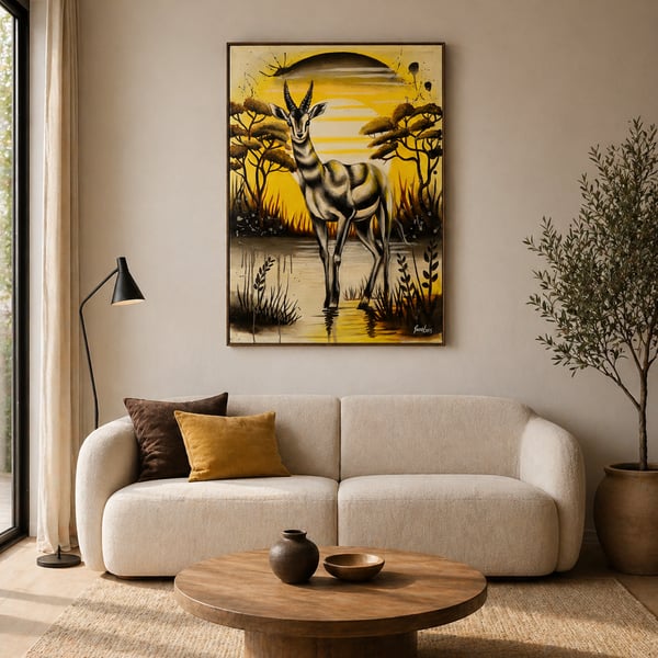 Golden Gazelle – African Wildlife Art No-Frame ... - Folksy