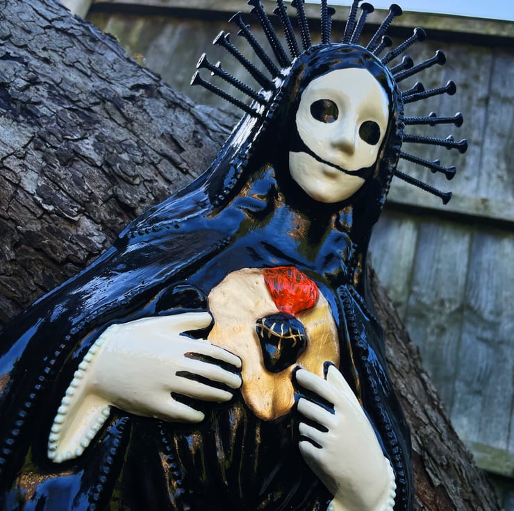 Black Gothic Virgin Mary Wall Hanging Bust Scul... - Folksy