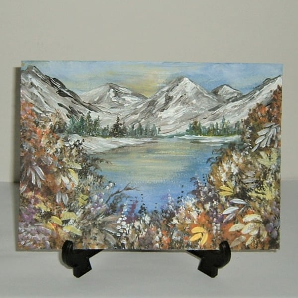 original art hand painted acrylic mountain land... - Folksy