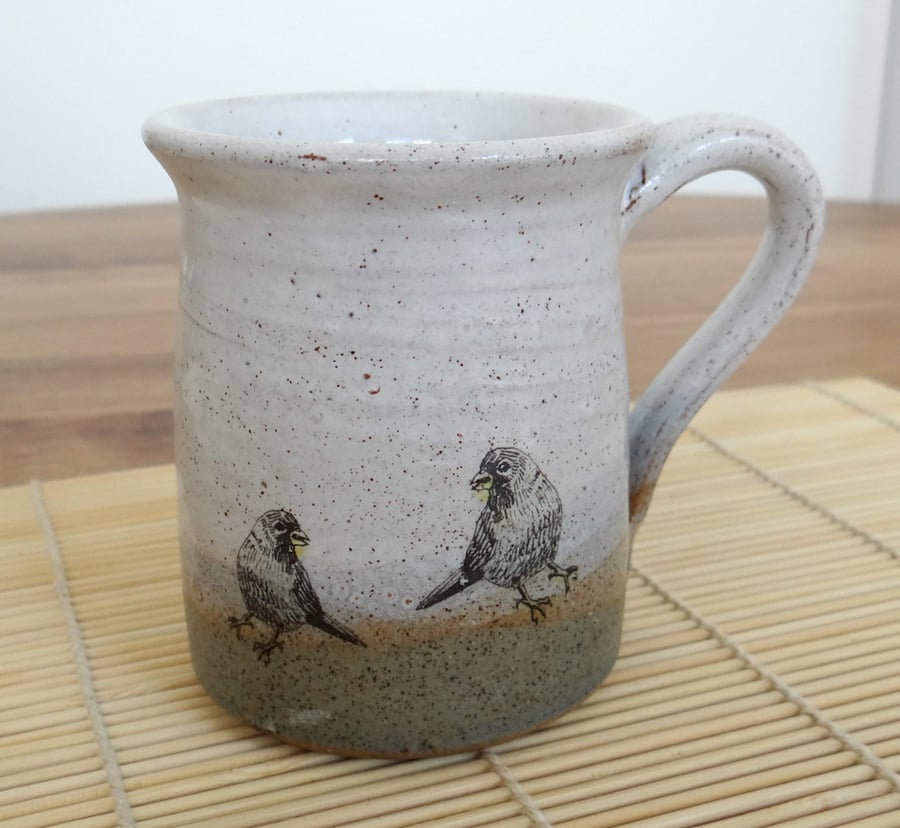 Rustic ceramic mug with bird images - handmade ... - Folksy