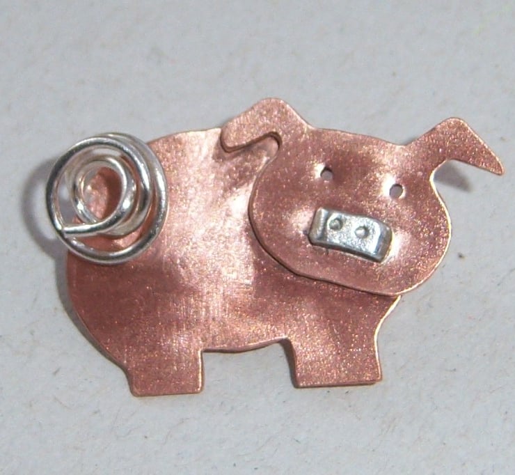 Copper pig brooch - Folksy