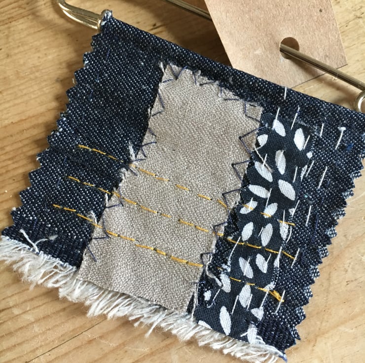 Hand cut and sewn Boro inspired badge - Folksy
