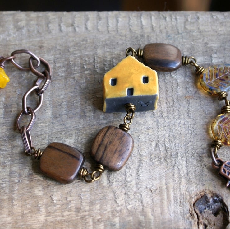 Rustic Wooden Wire Wrapped Bracelet - Folksy