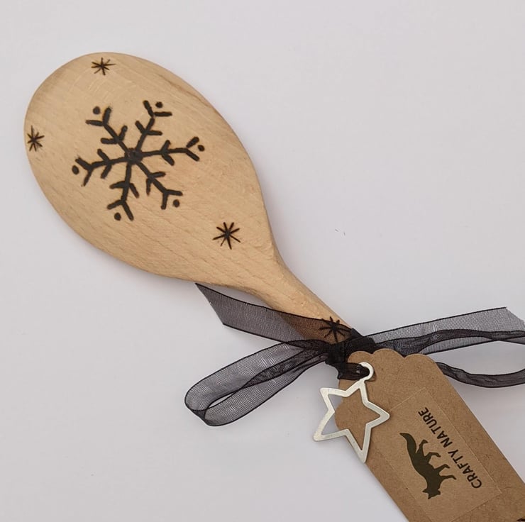 Snowflake pyrography Christmas wooden spoon - Folksy