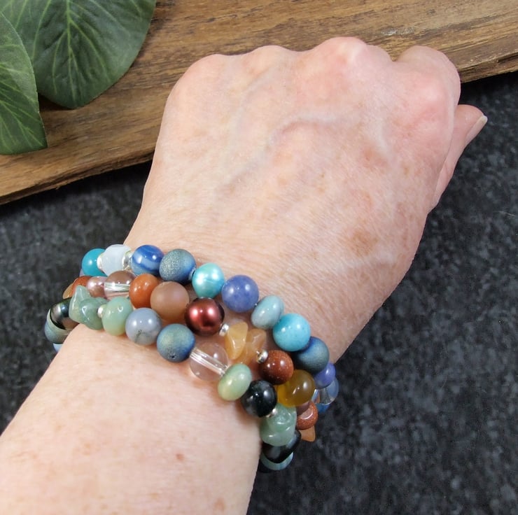 Stacking Bracelets. Set of Three Gemstone &... - Folksy