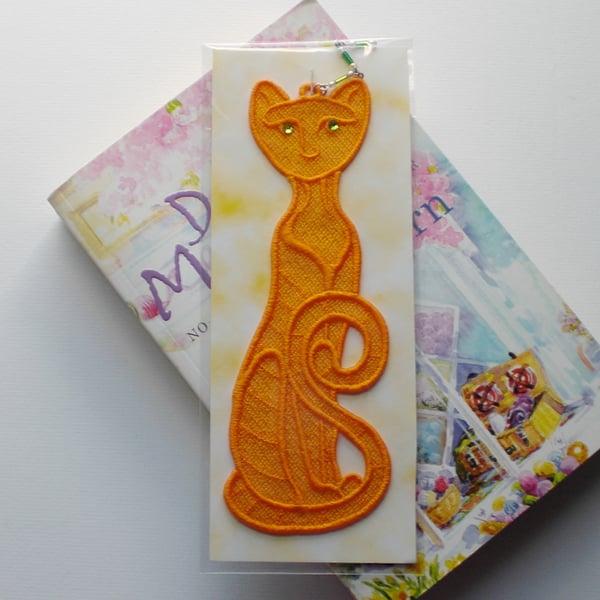 REDUCED! Embroidered Lace Cat Bookmark. - Folksy
