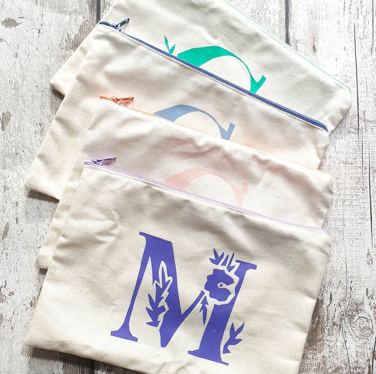 Hand Screen Printed Initial Letter Pouch - Flor... - Folksy