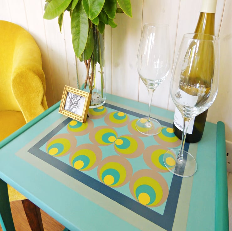 Hand painted vibrant blue and green side table - Folksy