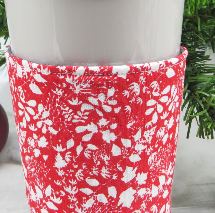 Coffee Cup Cosy in Christmas Fabric, reversible... - Folksy