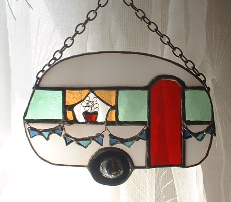 "Happy Camping" Stained Glass Caravan... - Folksy