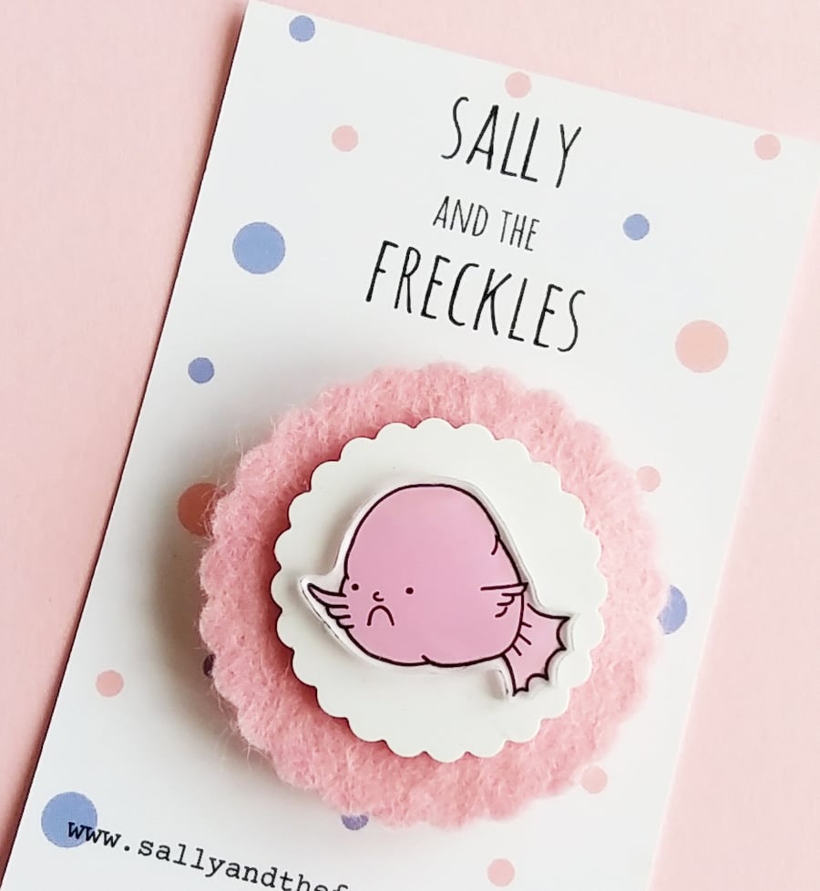 brooch - grumpy blobfish - hand painted brooch pin - Folksy