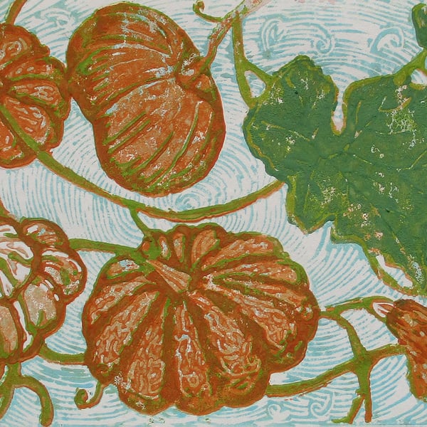 Pumpkins Original Hand Pressed Linocut Print - Folksy