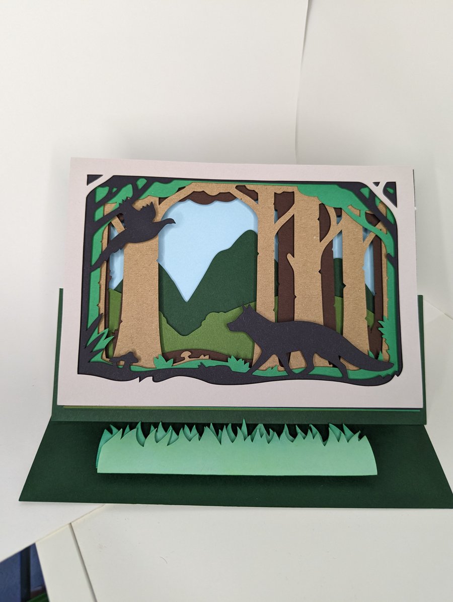 Forest Diorama Card -3d card fox in the forest - Folksy