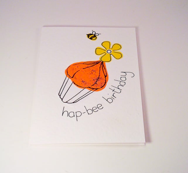 HapBee Birhday Cupcake Handmade Greeting Card - Folksy