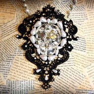 Black Lace Resin Skull Skeleton Pearl Bead Stea... - Folksy