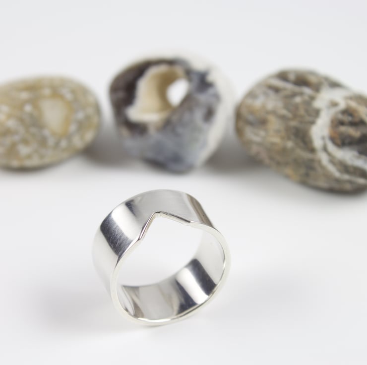 Sterling Silver Wide Notch Ring - Folksy