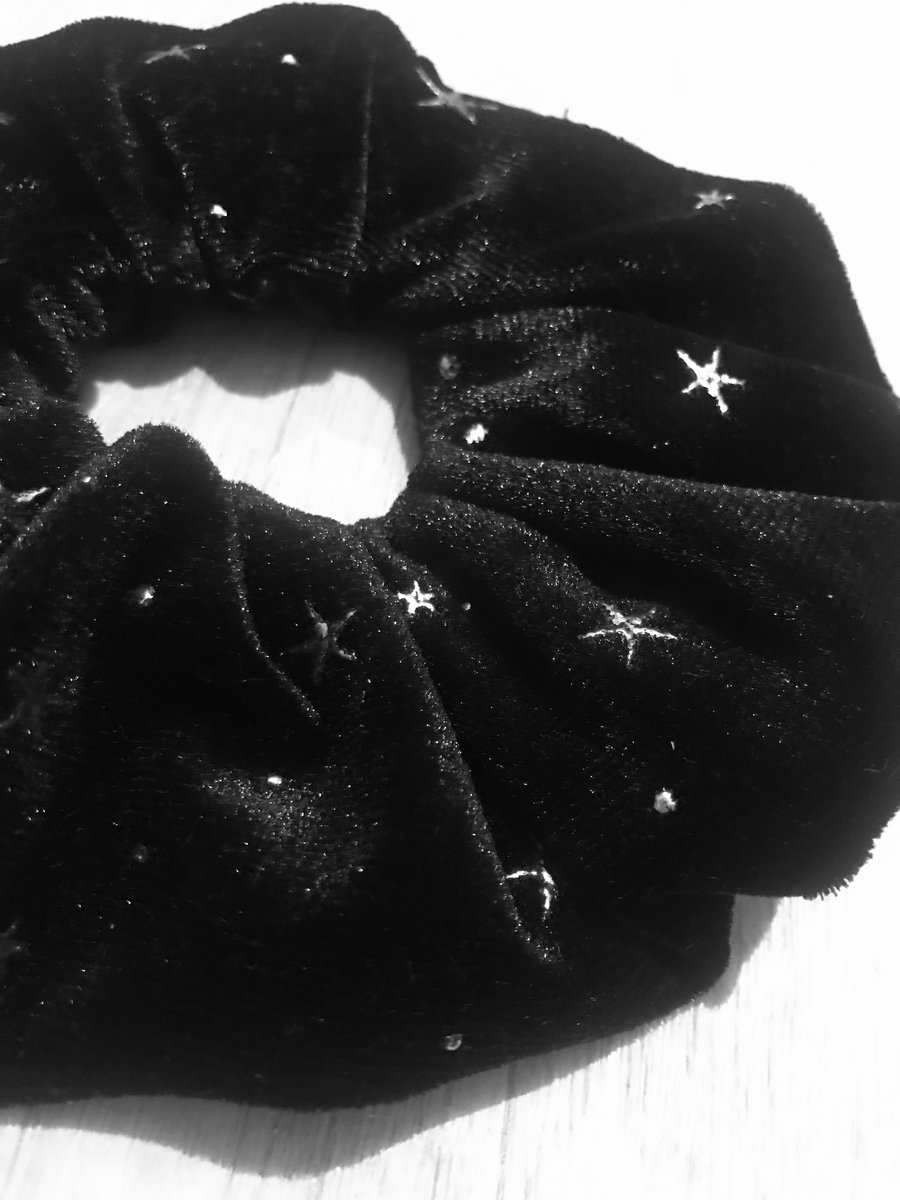 Black and Silver Star Velvet Scrunchie - Folksy