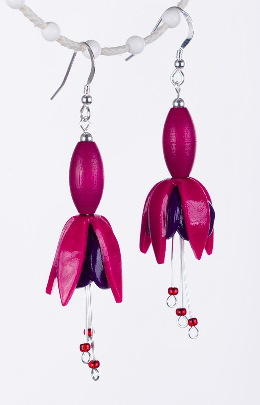 Fuchsia flower earring, pink & purple - Folksy