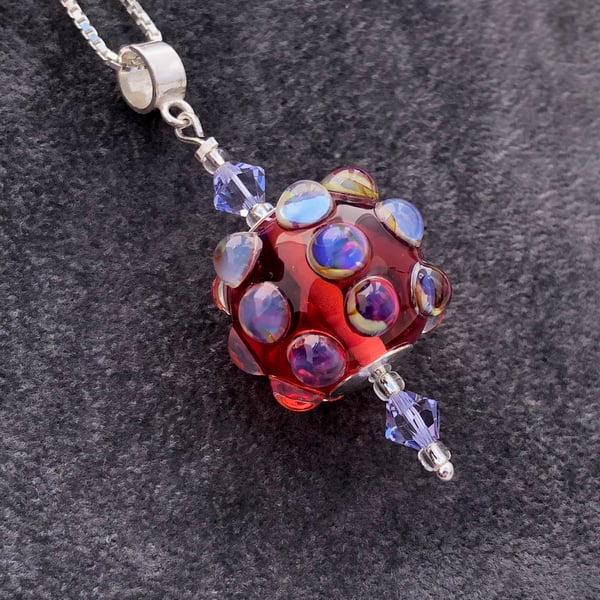 dark pink and blue spotted bumpy lampwork glass... - Folksy