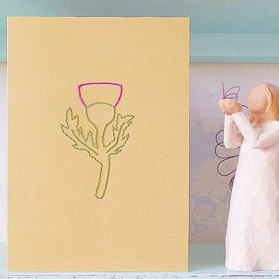 Thistle Card. Hand Sewn Card. Scottish Card. Bl... - Folksy