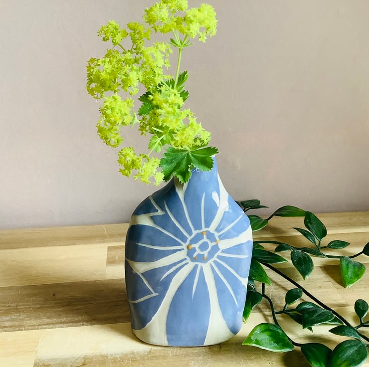 Hand made pottery sgraffito lilac flower bud vase - Folksy