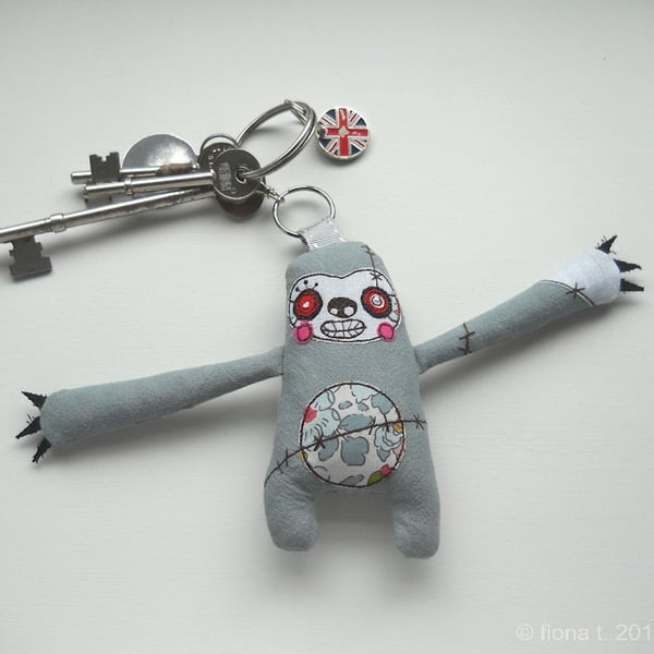 freehand embroidered zombie sloth bag charm key... - Folksy