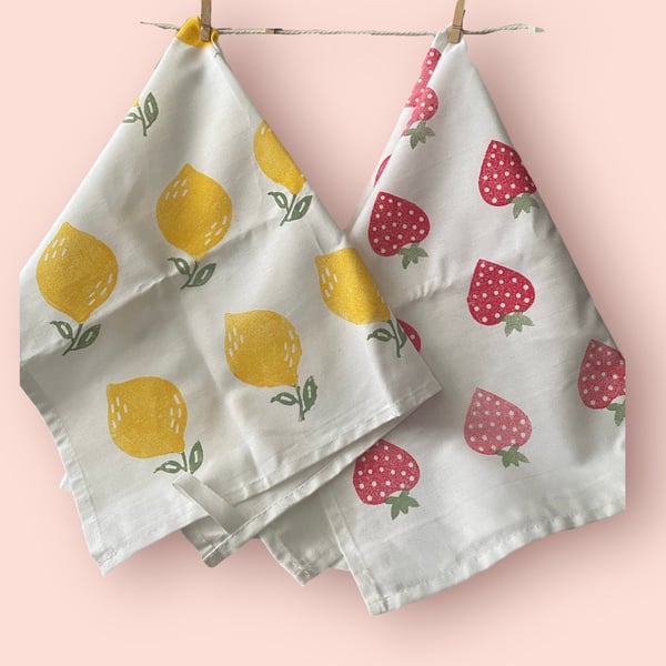 Fruit Pattern Tea Towel Lemon - Folksy