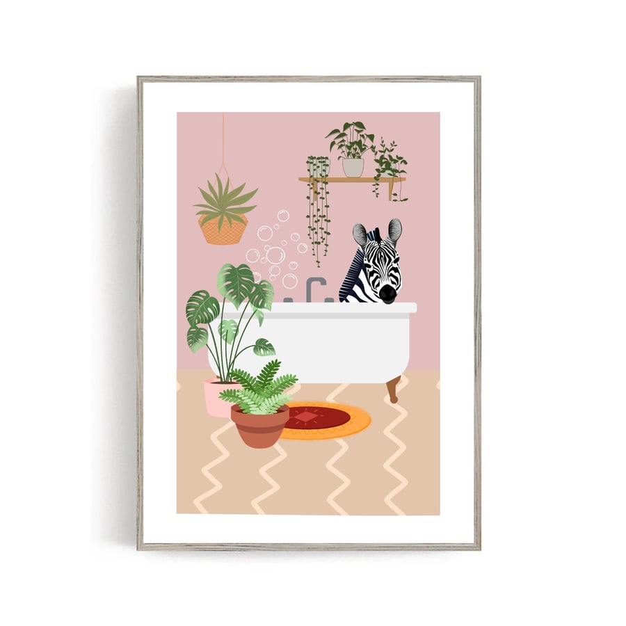 Zebra Bath time Botanical Print, Animal in Bath... - Folksy