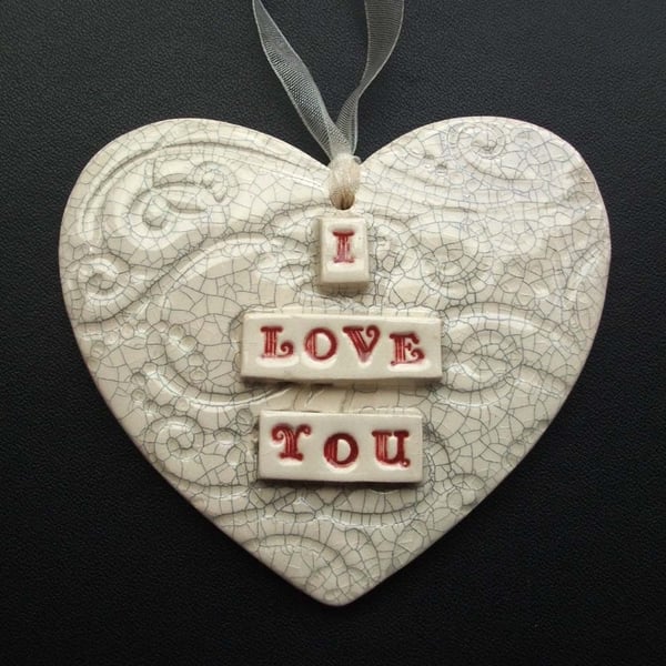 Sale LOVE ceramic heart decoration - Folksy