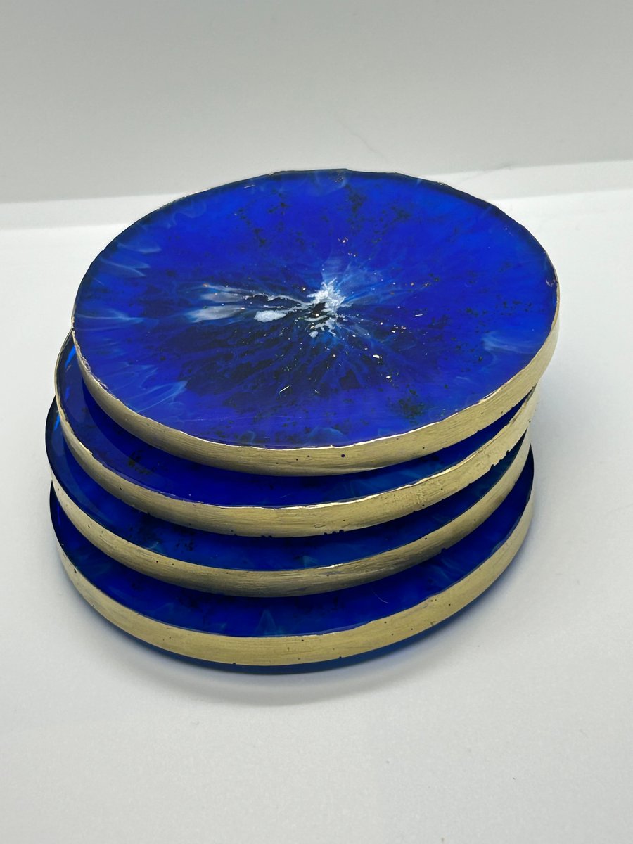 Striking blue and gold coaster, set of 4 - Folksy