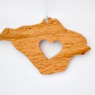 Hanging Isle of Wight shape with cut out heart - Folksy