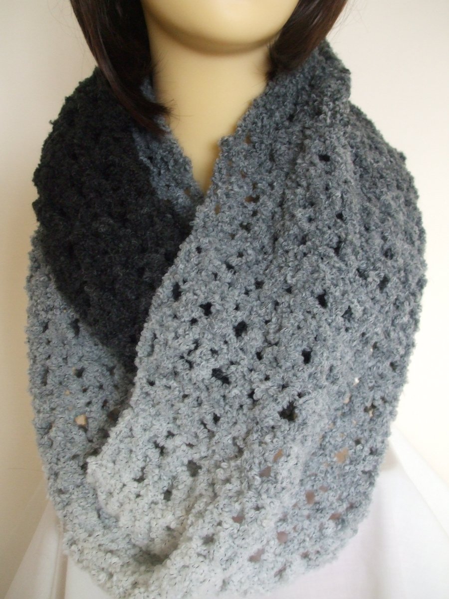 Crocheted Infinity Scarf in Shades of Grey - Folksy