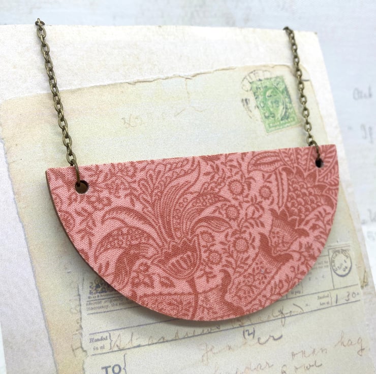 Pink Indian pattern statement semi-circular nec... - Folksy
