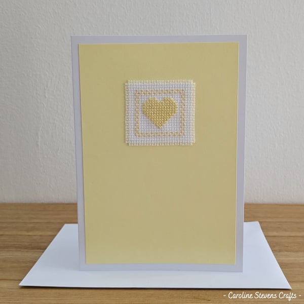 Heart card – Pastel yellow cross stitch - Folksy