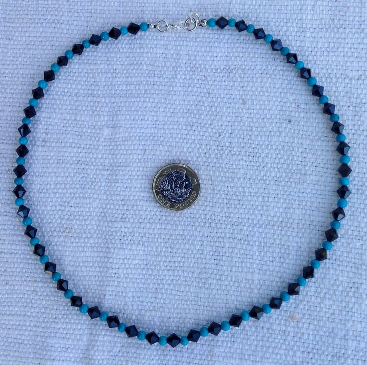 19" necklace with French jet and real turq... - Folksy