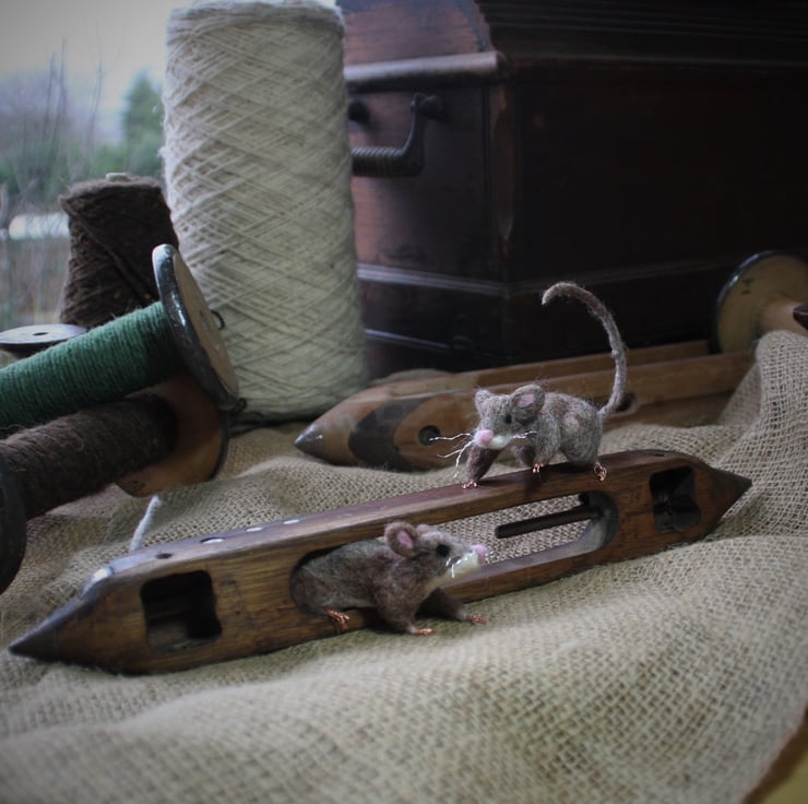 Mill Mice - needle felted mice on a vintage wea... - Folksy