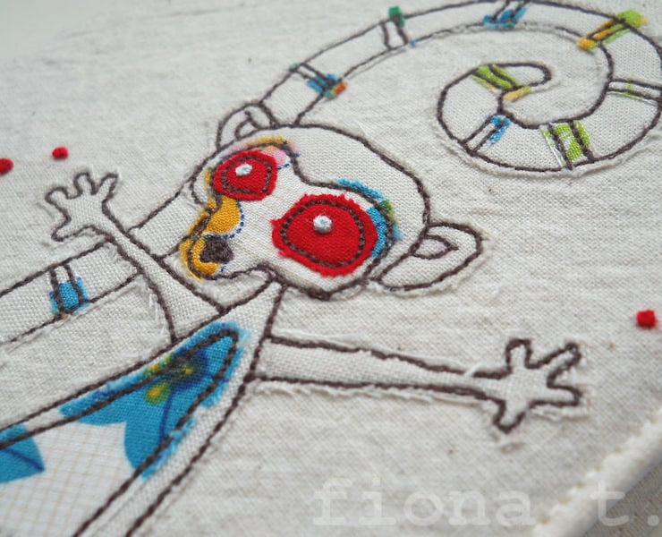 embroidered zombie lemur notebook - Folksy