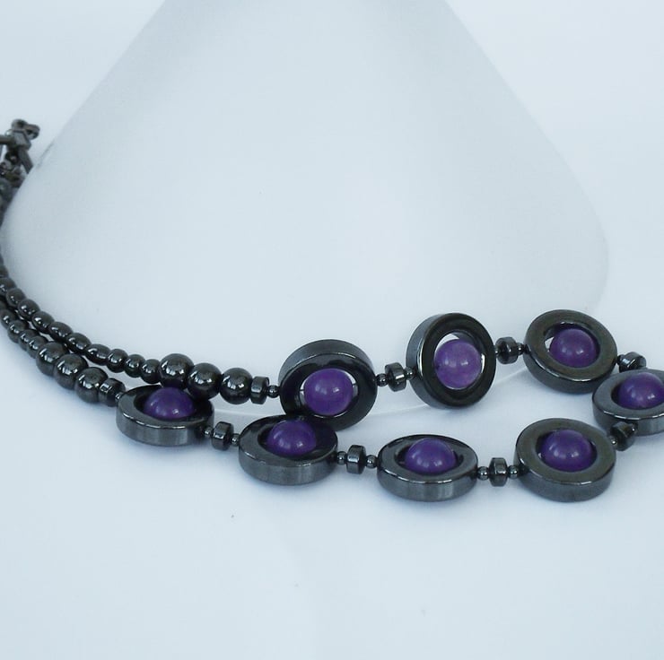 Purple alexandrite and hematite necklace - Folksy