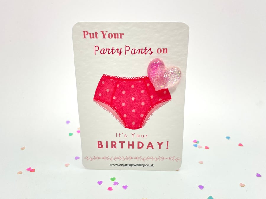 Pink Spotty Party Pants Happy Birthday Pocket Card - Folksy