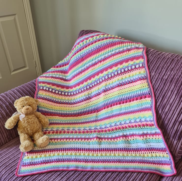 Crochet Baby Blanket - Striped Cot, Toddler or ... - Folksy