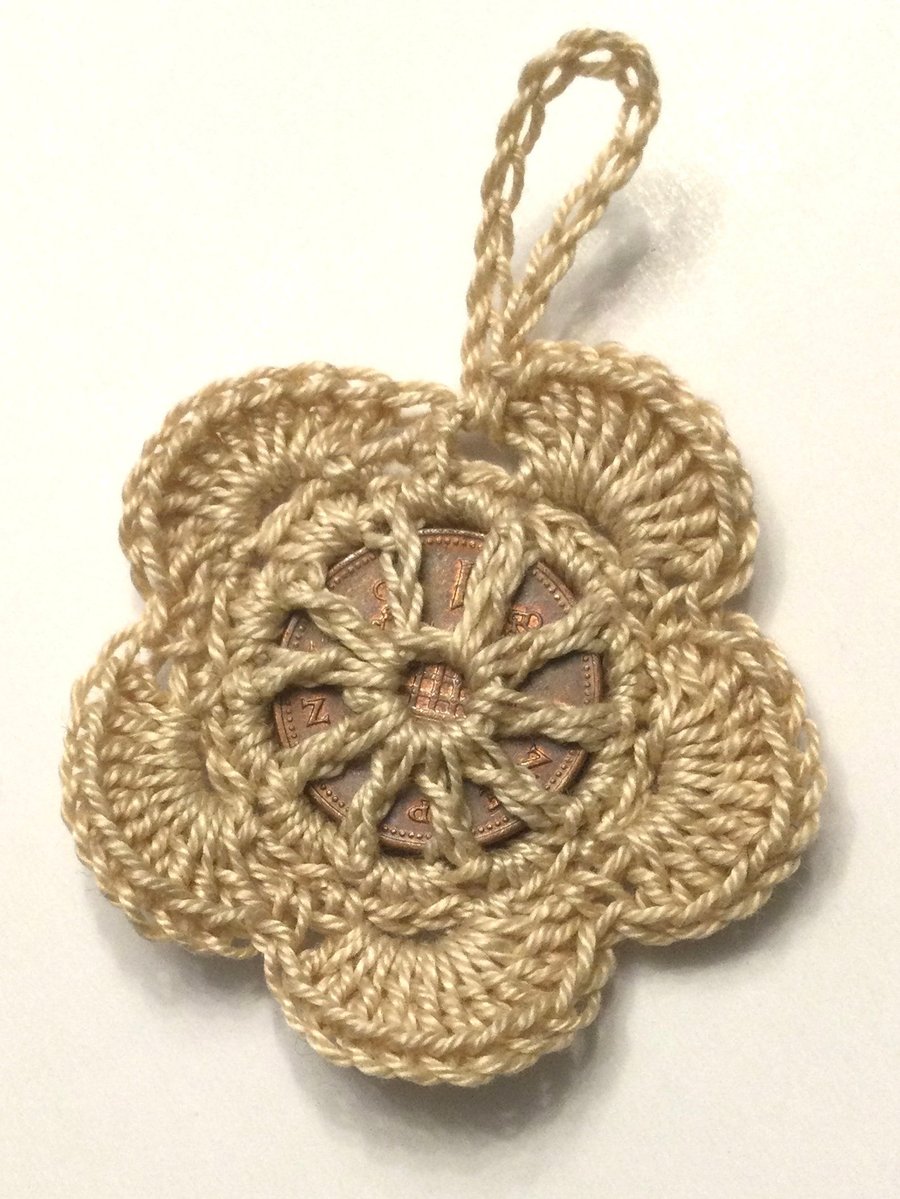Hand crochet lucky penny flower good luck charm... - Folksy