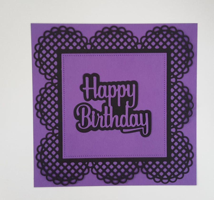 Happy Birthday Greeting Card - Purple and Black - Folksy