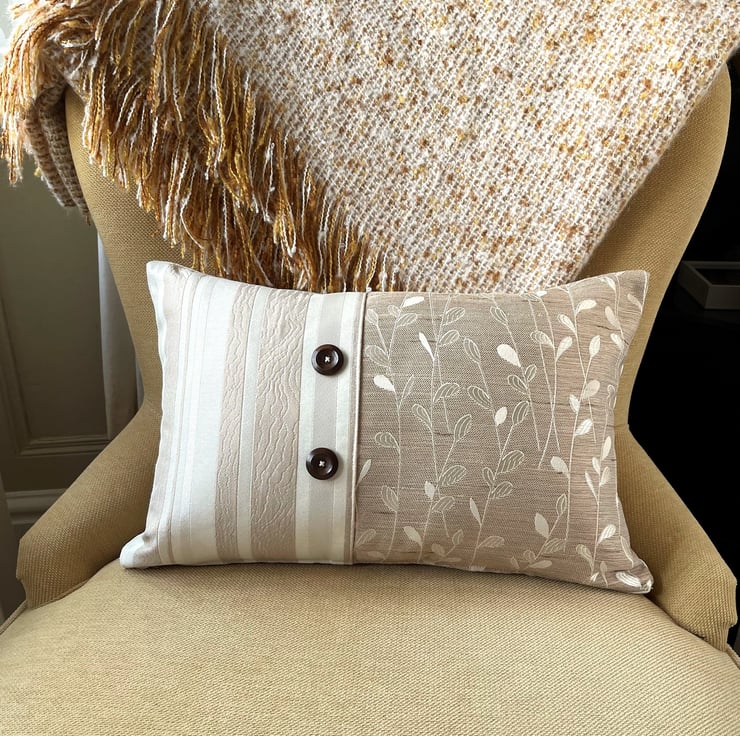 Cream and Beige Rectangular Cushion with Leaves... - Folksy