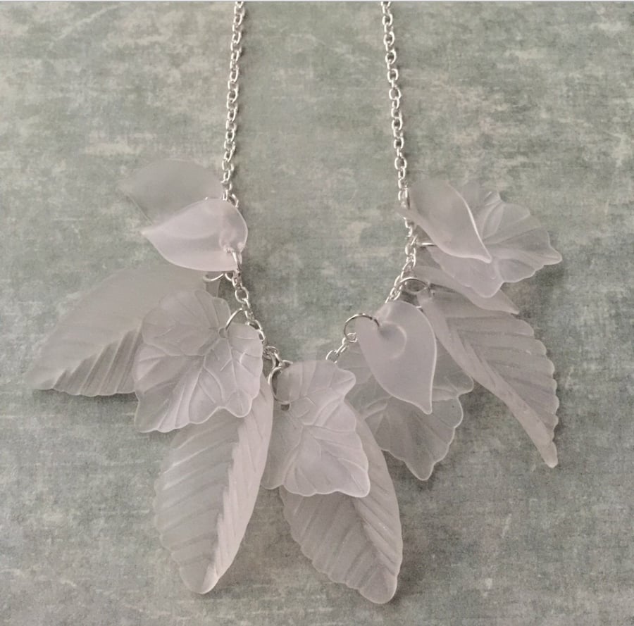 Frosted lucite leaf necklace - Folksy