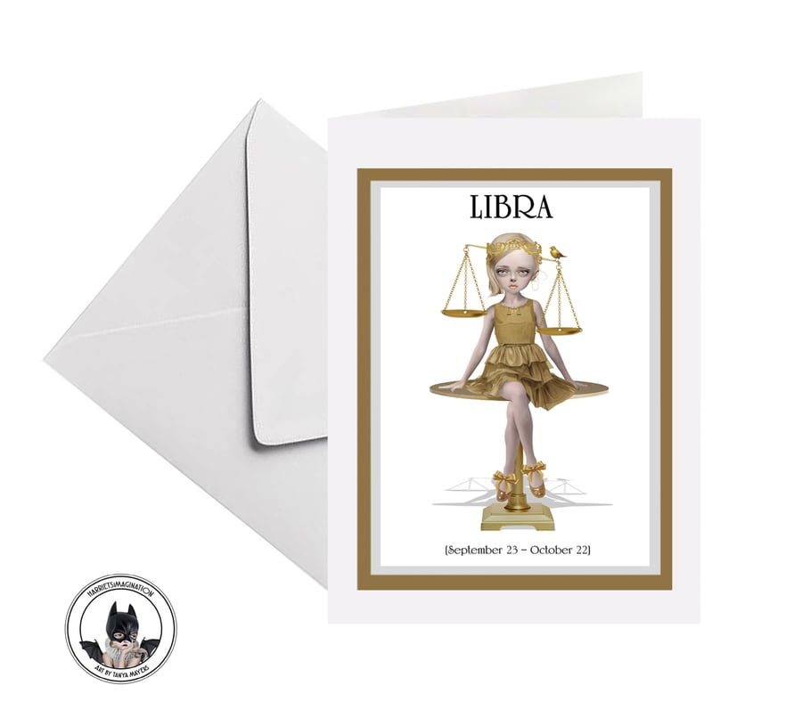 Libra Star Sign Card - Blank Birthday Card - Folksy