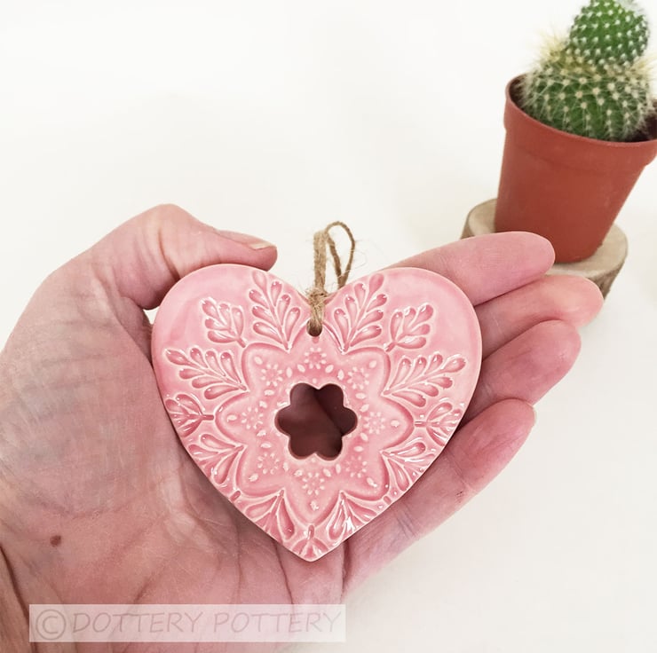 Ceramic heart hanging decoration Pottery Heart ... - Folksy