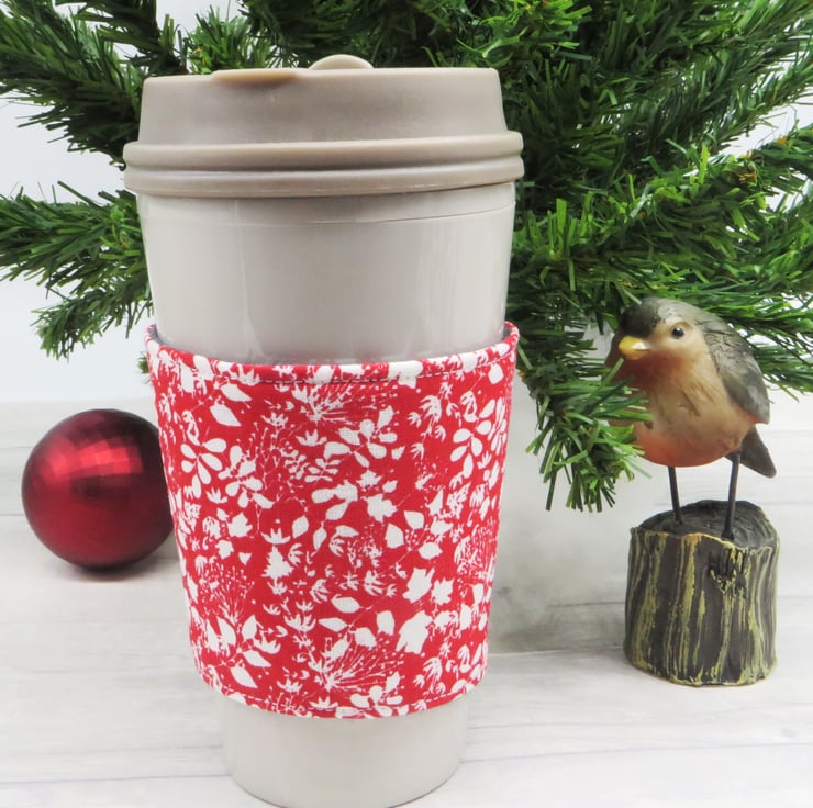 Coffee Cup Cosy in Christmas Fabric, reversible... - Folksy